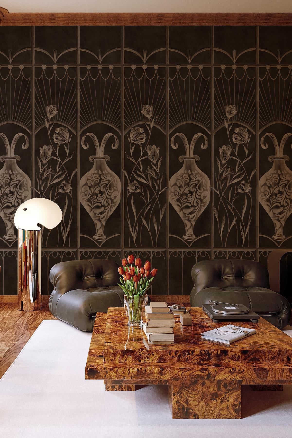 Botanical Deco Black – Bold Art Deco Wall Mural Design – belarteSTUDIO