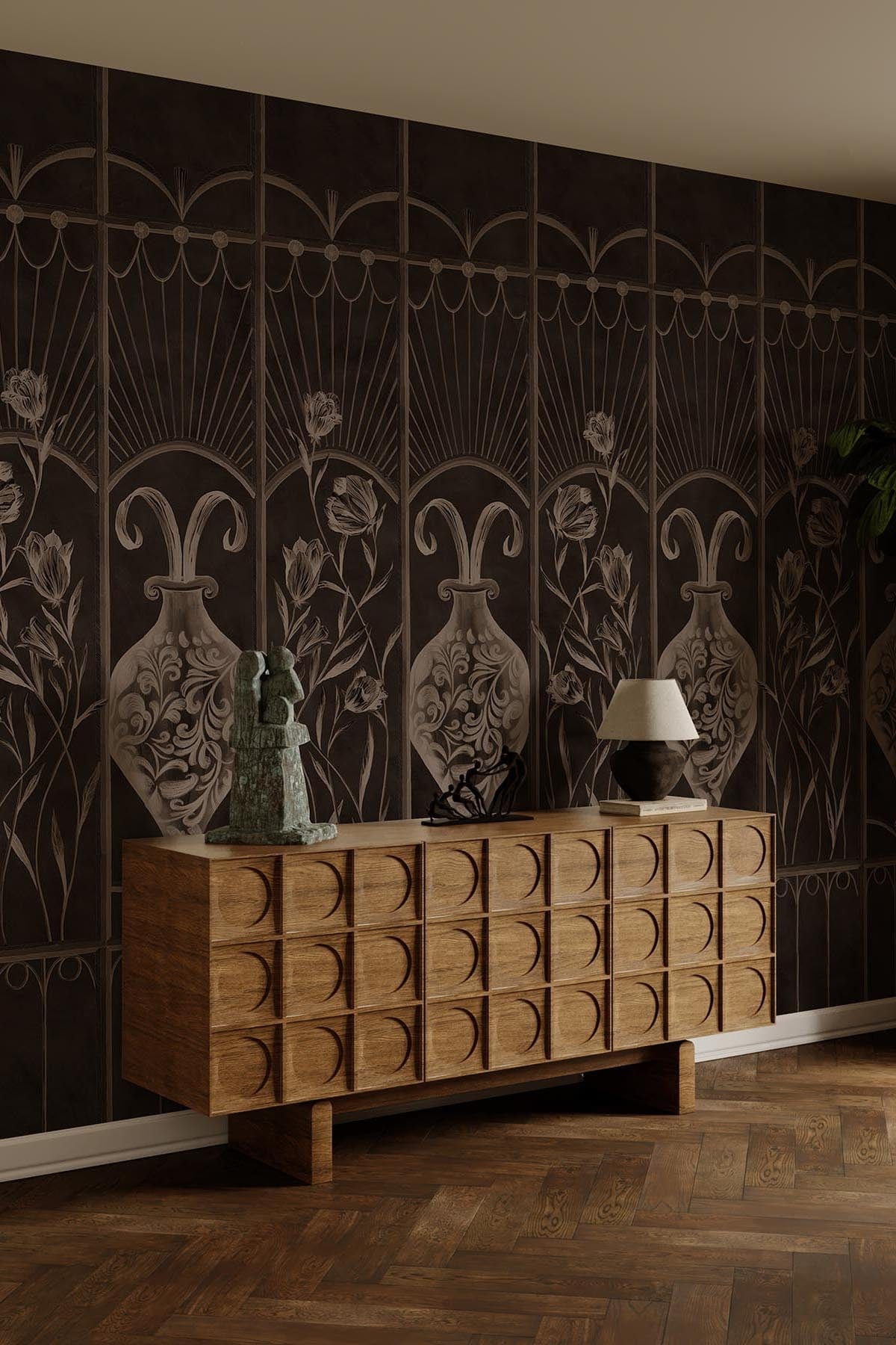 Botanical Deco Black – Bold Art Deco Wall Mural Design – belarteSTUDIO