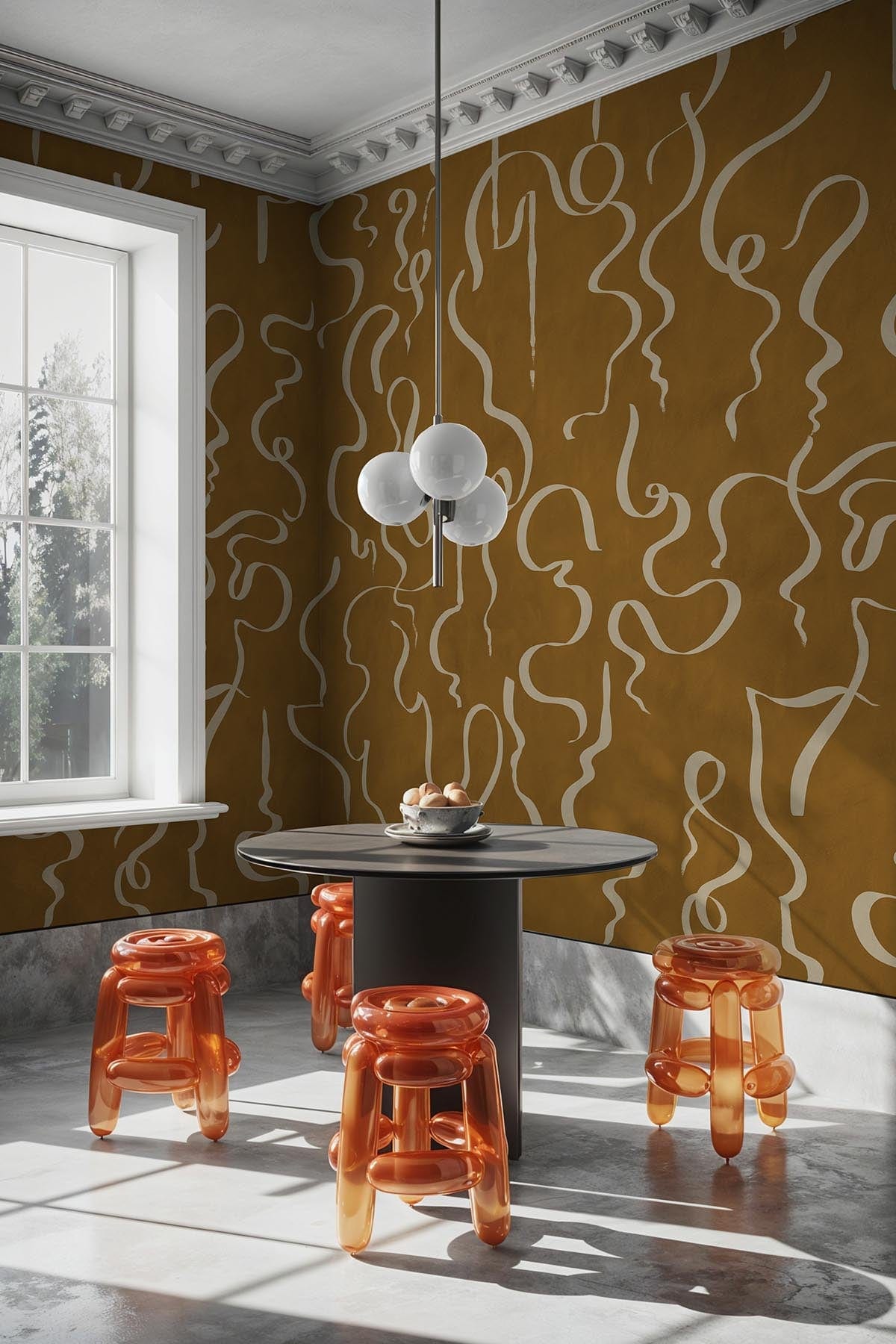 Swirling Lines Mustard Wall Mural – Bold, Funky Design with Energy ...