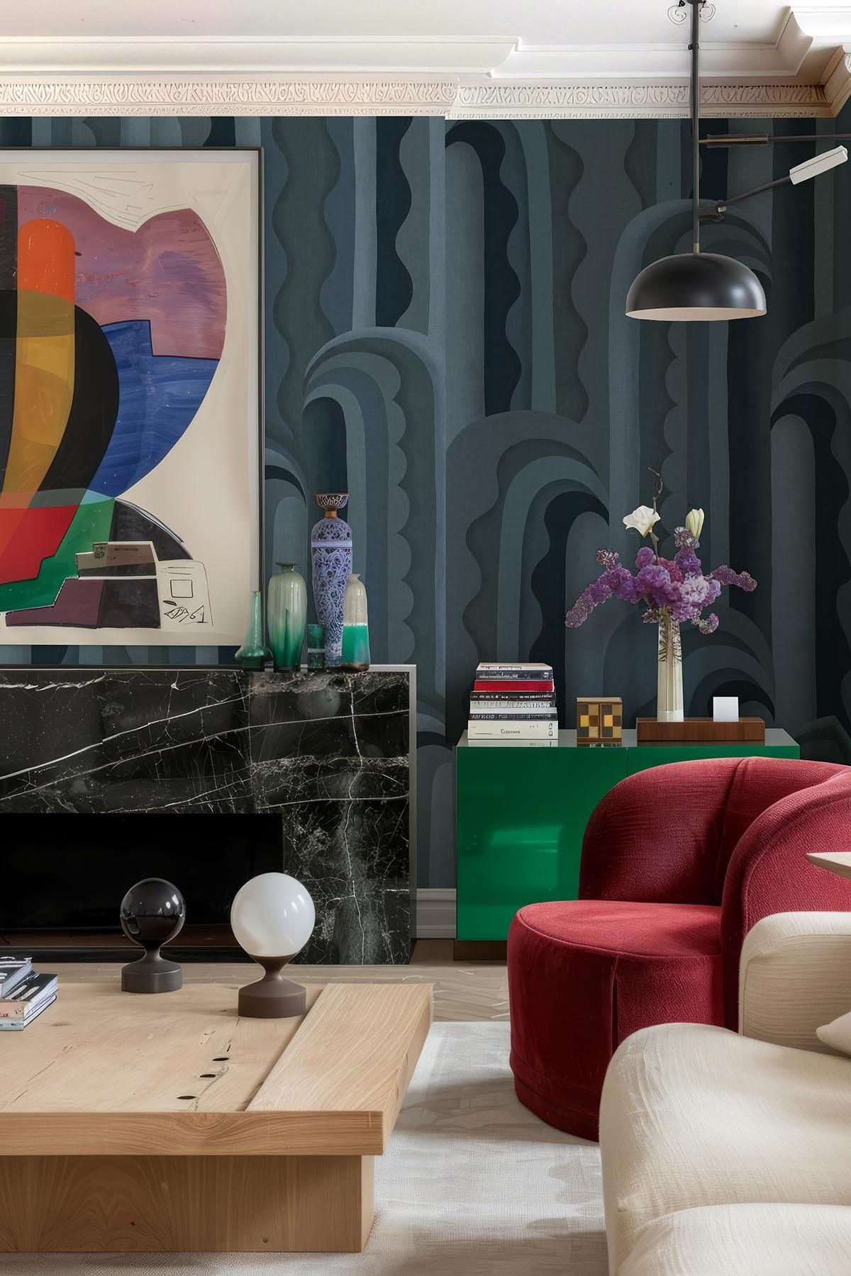 Wavy Arch Blue Wall Mural – Bold Retro Design with Serene Elegance ...