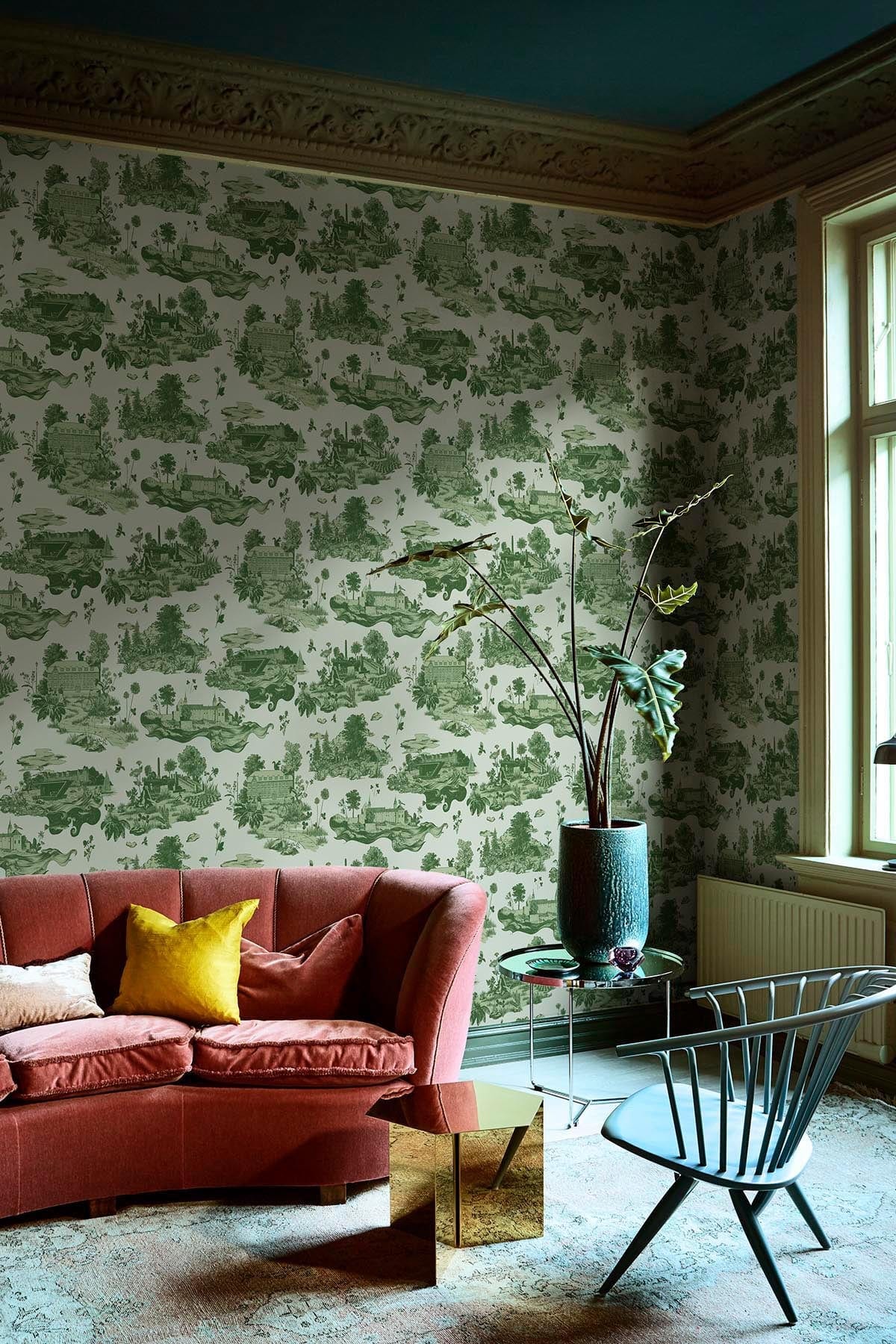 The Oslo Toile | Classic & contemporary green colored wall mural ...