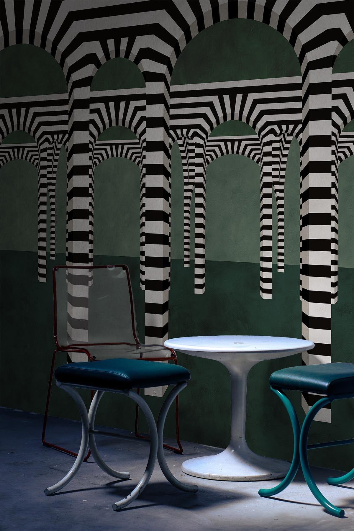 Green Oasis Elegance| Discover our striped archway wall mural ...