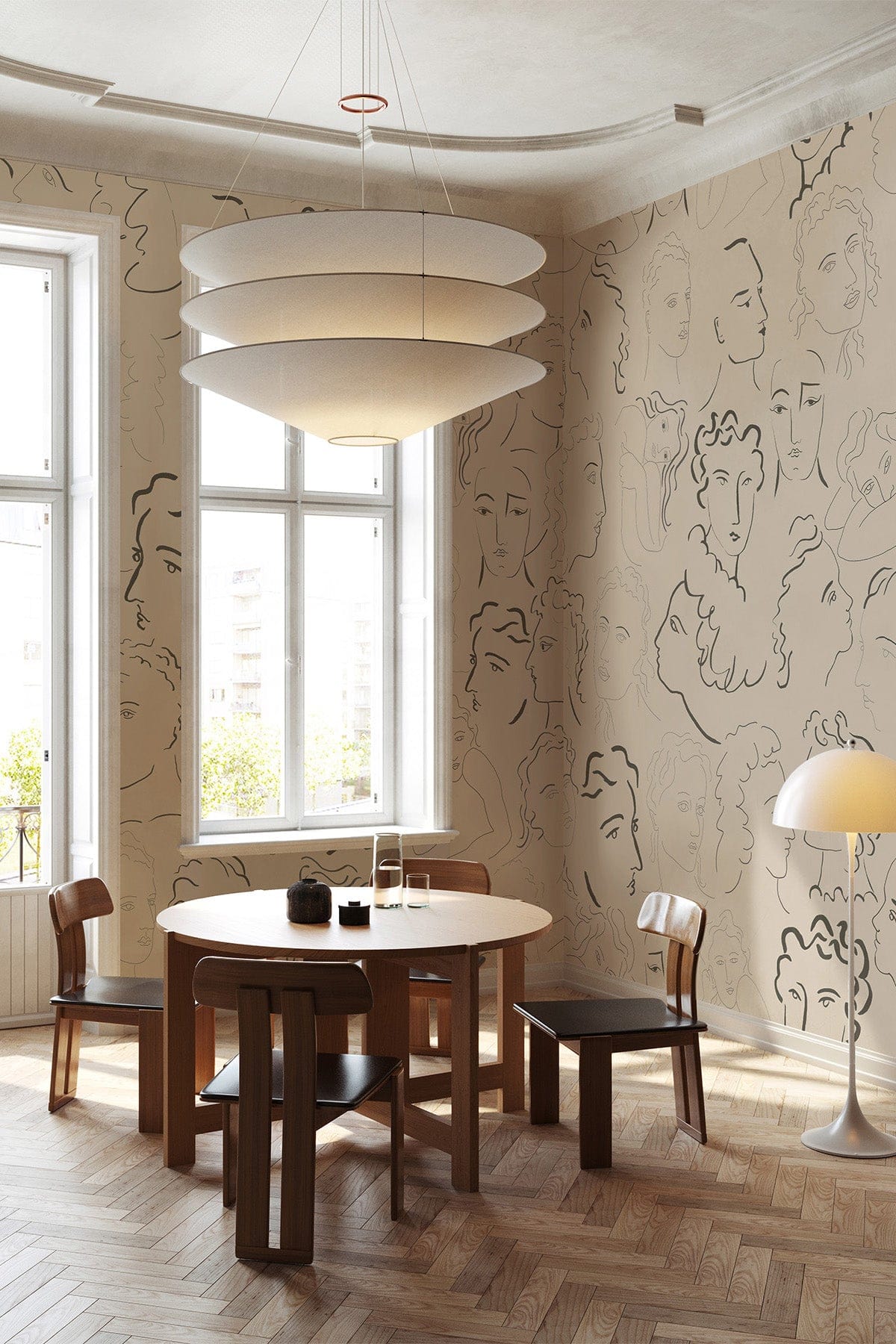 Faces on the Wall – Light Beige | Scandinavian Artistic Wall Mural ...