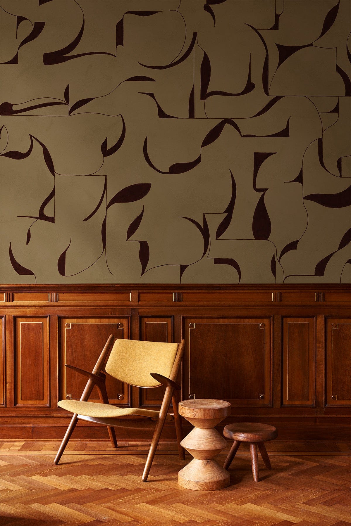 Wobbly Shapes – Dark Burgundy | Artistic Burgundy Wall Mural ...