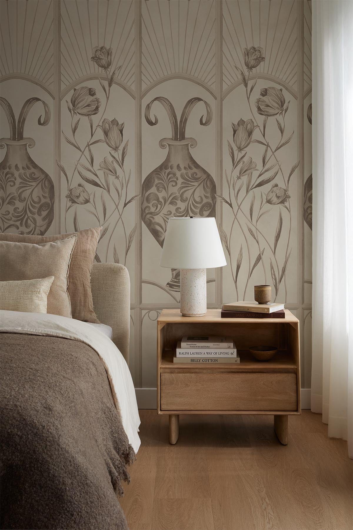 Botanical Deco in Pale Beige – Elegant Art Deco Botanical Wall Mural ...