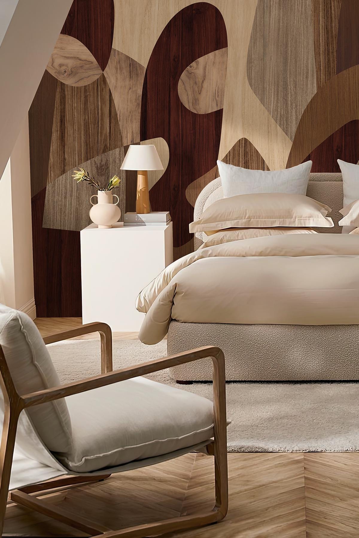 Wood Intarsia Brown – Abstract Wood wall mural with modern style ...