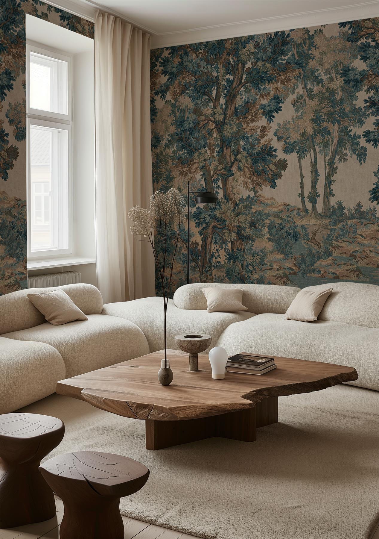 Teal Antique Tapestry Wall Mural - Serene Pastoral Elegance – belarteSTUDIO