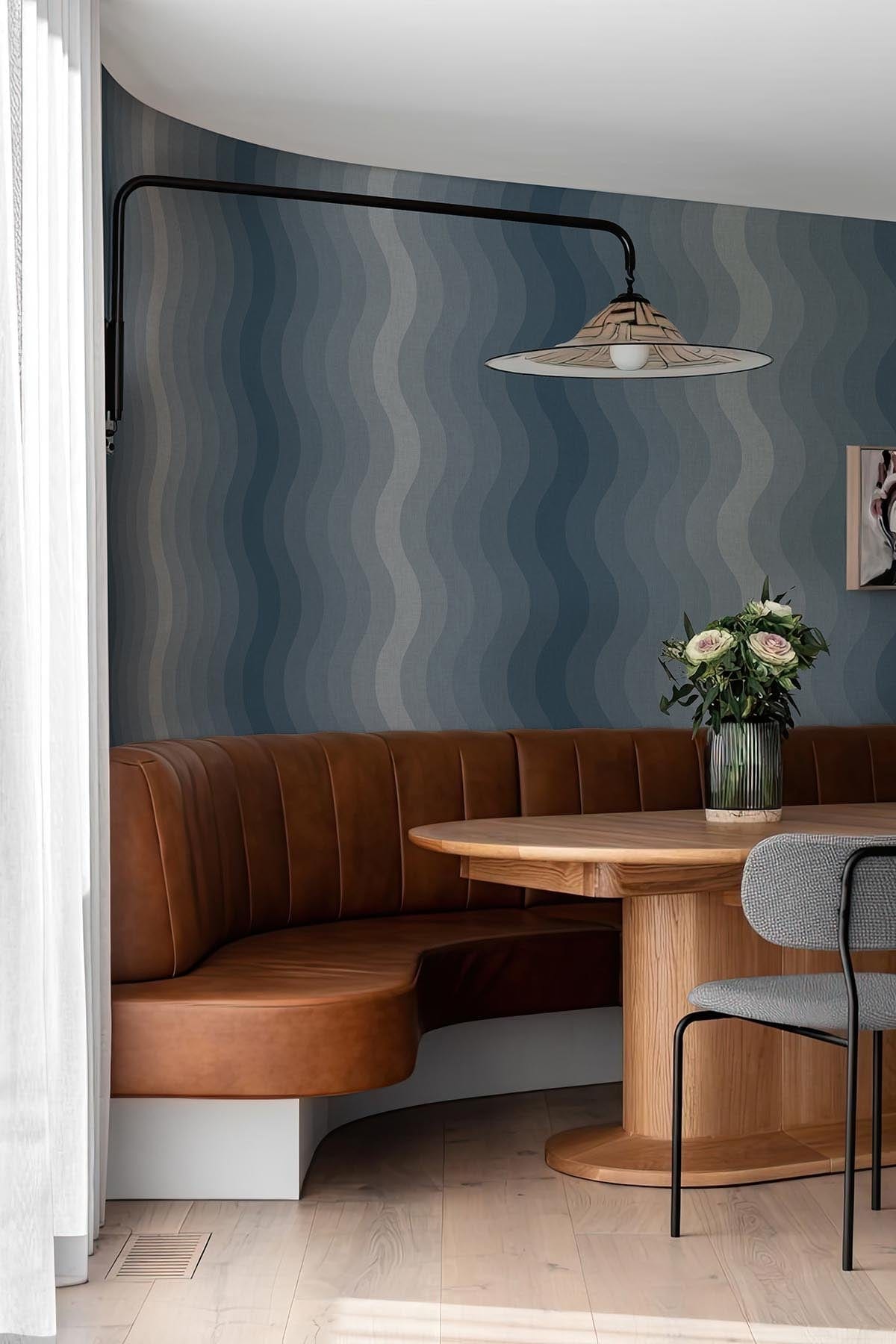 Faded Wave Blue Mural: Bold Blue Stripes for Maximalist Decor ...