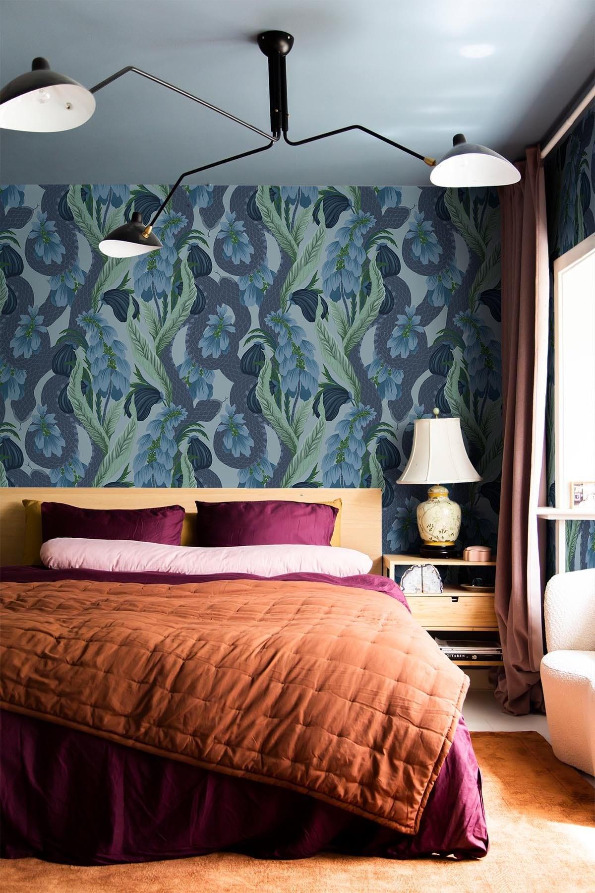 Snake Meadow | Botanical wallpaper with snakes by belarteSTUDIO